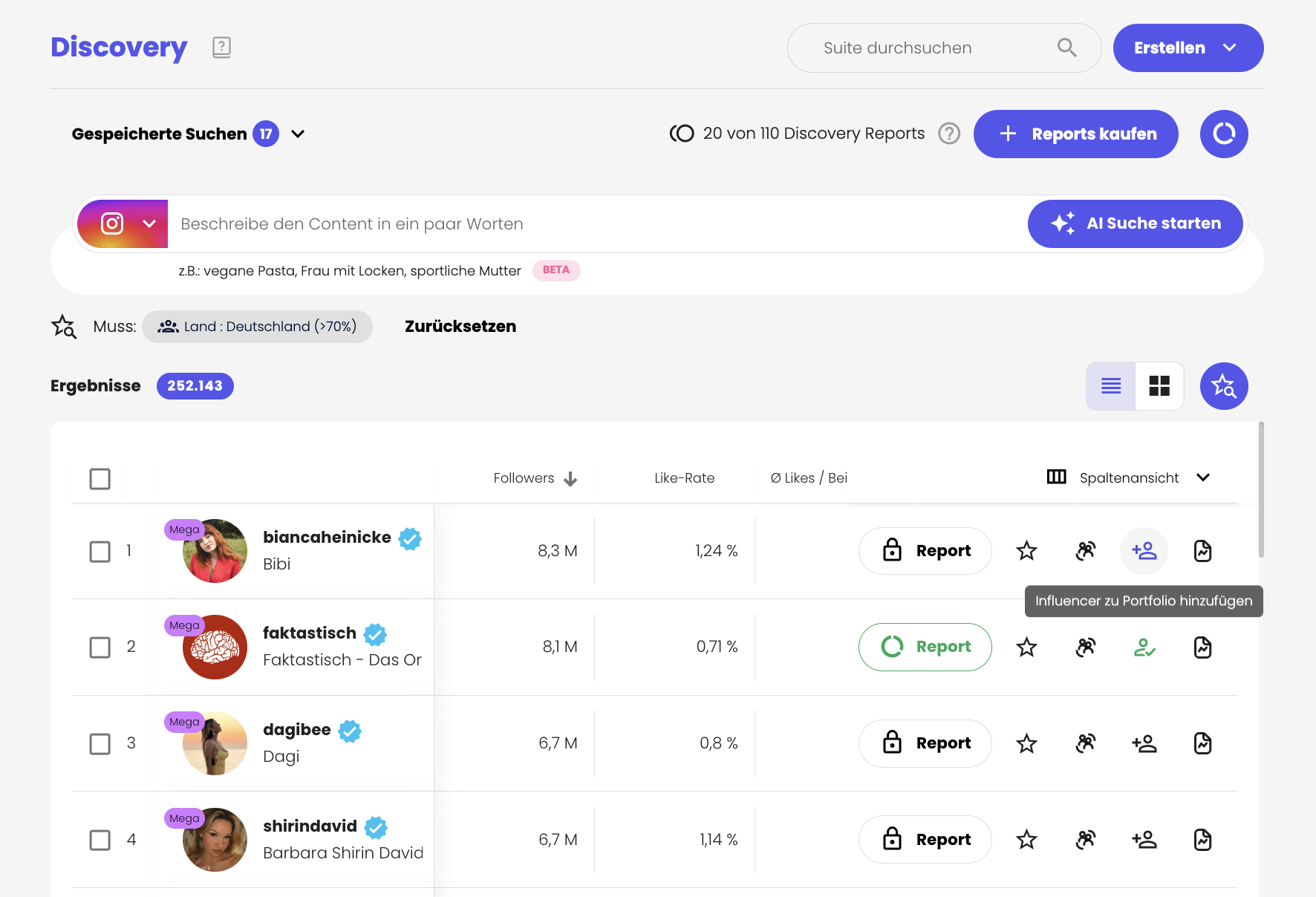 Wie füge ich meinem Portfolio Influencer hinzu?